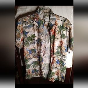 Zara | Shirts | Zara Men Multicolor Palm Trees And Boats Short Sleeve Relaxed Fit Small Button U ...